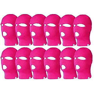 TopHeadwear 12 Pack 3 Hole Ski Face Mask Balaclava, Hot Pink