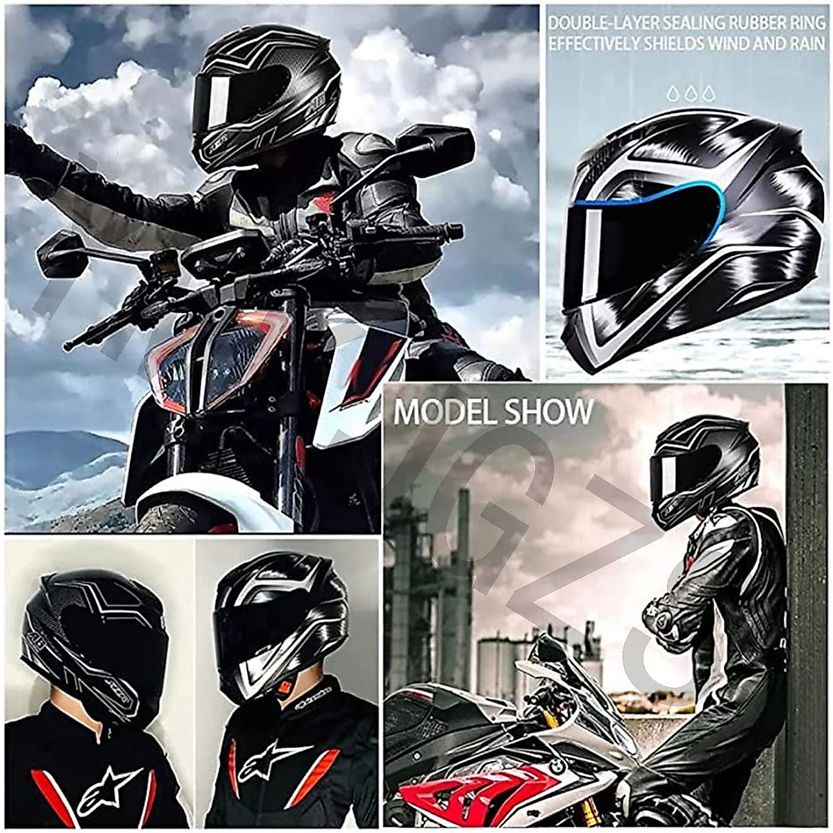 YMKJGZS Motorbike Motorcycle Modular Bluetooth Helmet DOT Approved Flip Up Front Helmets Integrated Dual Anti-Fog Visors Full Face Street Racing Helmet for Adults Men Women (14,M(57-58CM))