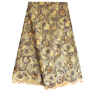 SanVera17 African Fabric Sequins Rope Embroidered Net Fabrics Leaf Battern Base Fabric Color (Apricot) for Party Dress 5 Yards