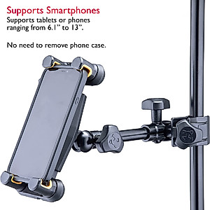 Hercules DG307B Adaptive Series 2-in-1 Smartphone/ Tablet Holder, 6.1” to 13”, Attaches to Desk, Round & Square Tubes, w/ a Lumintrail Cleaning Cloth