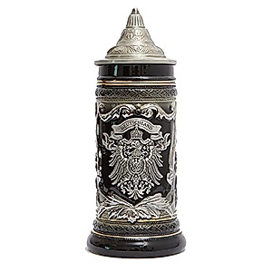 HAUCOZE Beer Stein Mug German Eagle Medallion Stanley Viking Tankard with Petwer Lid Birthday Gifts 0.6Liter