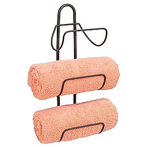 mDesign Modern Decorative Metal 3-Level Wall Mount Towel Rack Holder and Organizer for Storage of Bathroom Towels, Washcloths, Hand Towels - 2 Pack - Bronze