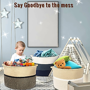 XUELAN Woven XXX-Large Cotton Rope Basket Blanket Basket Baby Laundry Basket Toy Storage Basket Decorative Basket Nursery Hamper Toy Chests & Organizers Plus 3 PCS Washing Mesh Bag（21''x21''x13.6''）