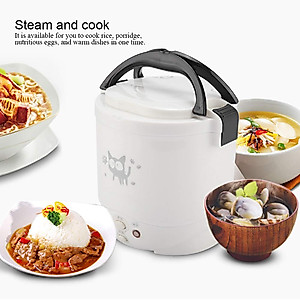 1L Mini Rice Cooker, 12v Electric Lunch Box Portable Travel Rice Cooker for Car Multifunctional Electric Food Steamer Rice Cooker Fast Cooking Fully Automatic Non Stick Pot for Travel Camping(White)