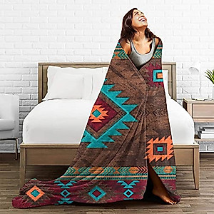 Soft Native American Southwest Cozy Flannel Blanket Vintage Abstract Ethnic Pattern Couch Sofa Indian Aztec Navajo Lightweight Bed Plush Throw Blanket 50"X40"