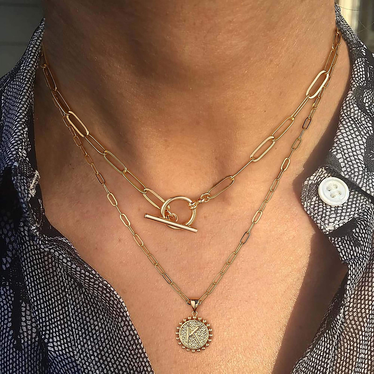 M MOOHAM Gold Necklace for Women Gifts - 14K Gold Necklace Set Initial Necklace Gold Necklace Non Tarnish Gold Necklaces for Women Gold Jewelry for Women Layered Gold Necklace