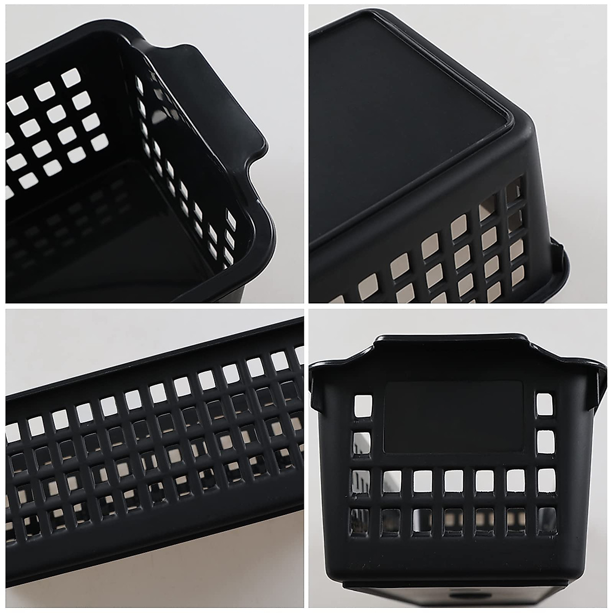 Yarebest Plastic Slim Storag Basket, 6 Packs Small Organizer Basket Bins, Black