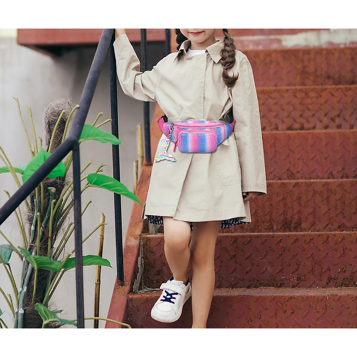 cotmcor Kids Fanny Pack for Girls, Cute Waist Bag with Mermaid Pendant Gift