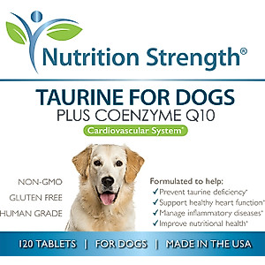 Nutrition Strength Taurine for Dogs, Support for a Healthy Heart Function, Resist Inflammatory Diseases, with Coenzyme Q10 to Help Manage Heart Failure and DCM in Dogs, 120 Chewable Tablets