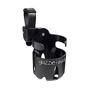 guzzie+Guss Universal Cup Holder for Strollers, Wheelchairs, Mobility Walkers, Bikes, Camping Chairs - Easy Installation - Anti-Slip Sleeve - Fits Wide Variety of Drink Containers - Black