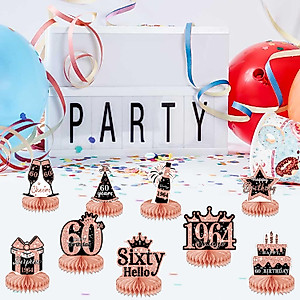 Maoyues 9Pcs 60th Birthday Decorations Honeycomb Centerpieces for Women, Rose Gold Pink Happy 60th Birthday Centerpieces Tables Toppers，Party Supplies，1964 Aged to Perfection Tables Toppers