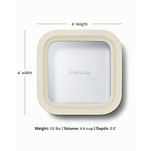 Caraway 2pc Glass Food Storage Set - 4.4 Cup Food Containers (2) - Ceramic Coated - Non Toxic, Non Stick Lunch with Lids - Dishwasher, Oven, & Microwave Safe - Cream