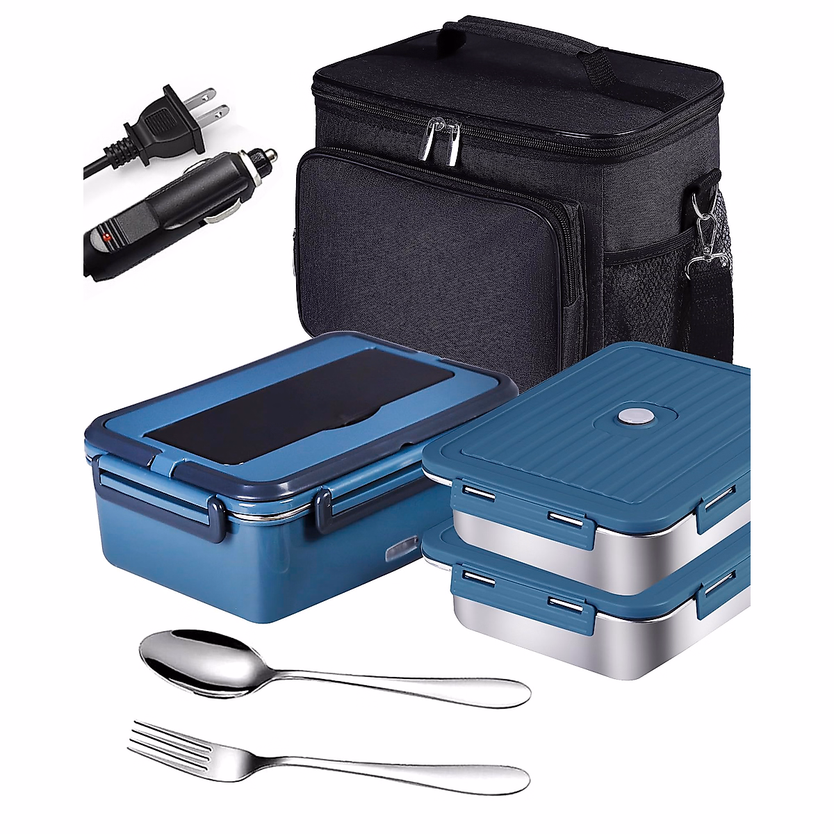 FanFanOK Electric Lunch Box Food Heater 80W Heated LunchBoxes for Adults Work/Car/Truck/Home, 1.8L Portable Food Warmer Heating Lunchbox with Insulated Lunch Bag 12V 24V 110V