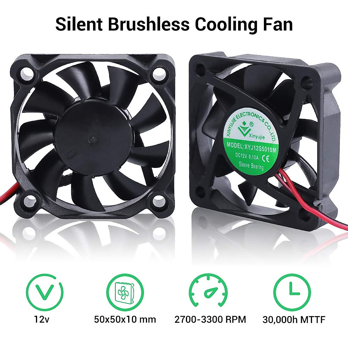 2 PCS 50mm 12V Cooling Fan, Icstation 0.08A 5010 5012 DC Silent Brushless Long Life Computer Fan for 3D Printer PC Computer Case Fan, 4200 RPM High 11.89 CFM