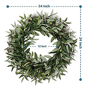 SOFTFLAME 24 inch Artificial Wreath Green Leaves Wreath Olive Branch Greenery Wreath, Perfect for Home Office Indoor Decoration