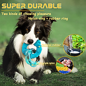 Rmolitty Dog Toys for Aggressive Chewers Large Medium Breed Dogs, Indestructible Interactive Tough Non-Toxic Natural Rubber & Nylon Tough Teething Double-Ring Chew Toys