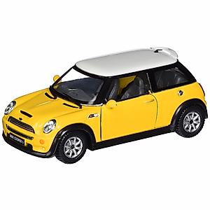 KiNSMART Mini Cooper S 5" 1:28 Scale Die Cast Metal Model Toy Car Yellow w/Pullback Action