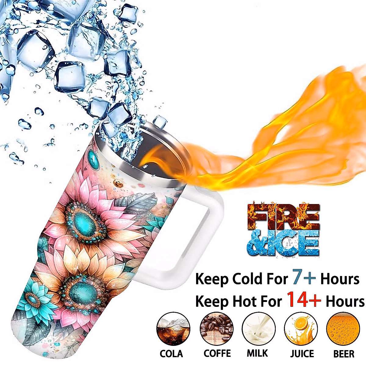 FOCIUZTA Sunflower Tumbler - 40oz Stainless Steel, Double Wall Insulated, Leak-Proof, BPA-Free, Perfect for Mother's Day, Christmas, Easter Gift Cup