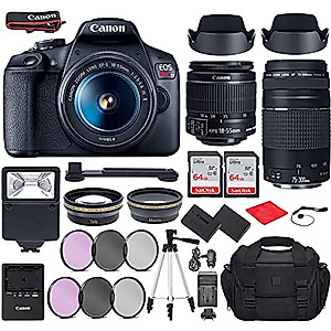 Canon Intl. EOS Rebel T7 DSLR Camera with EF-S 18-55mm f3.5-5.6 is II, EF 75-300mm f4-5.6 III Lense Bundle, Travel Kit + Accessories(Gadget Bag, Extra Battery, Digital Slave Flash), Black, CanonT7