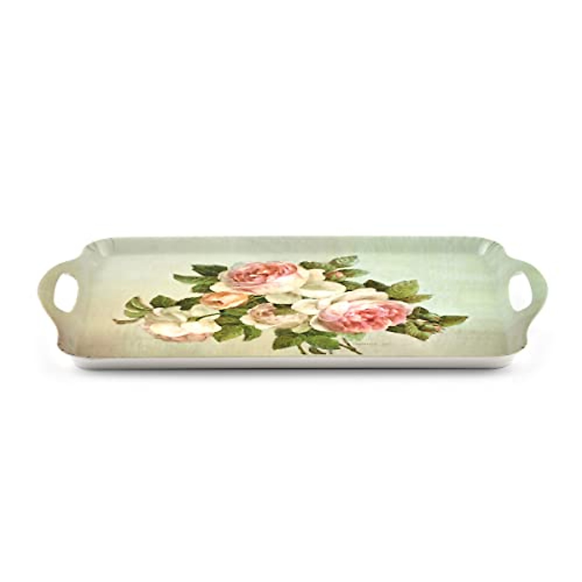 Pimpernel Antique Roses Collection Large Handled Tray | Serving Tray for Lunch, Coffee, or Breakfast | Made of Melamine for Indoor and Outdoor use | Measures 18.9" x 11.6" | Dishwasher Safe