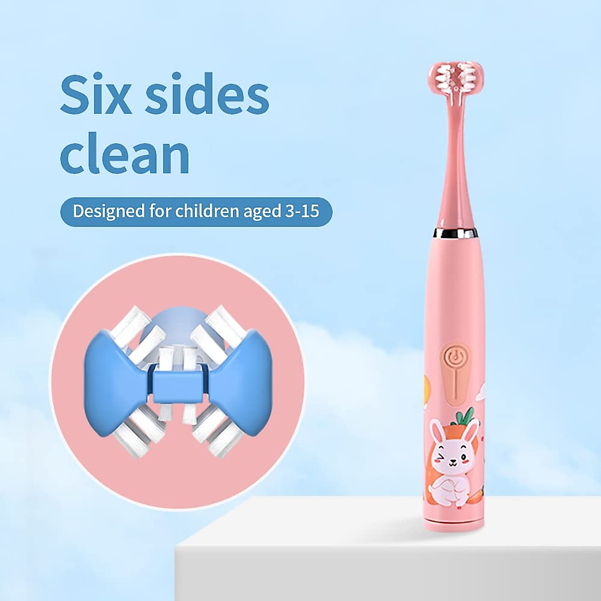 LEYUYO Electric Toothbrush for Kids 6 Sided 360° Sonic Cleaning 31000 Strokes Rechargeable 3D Sonic Tooth Brush with Timer, 2 Bristles, 4 Modes, Pink