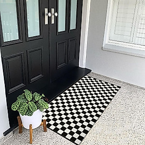 Seavish Checkered Rug, 2x4 Ft Moroccan Checkerboard Rug Black and White Outdoor Washable Runner Rug Cotton Woven Area Rugs Reversible Floor Mat for Front Door Bedroom Entryway Hallway Entryway