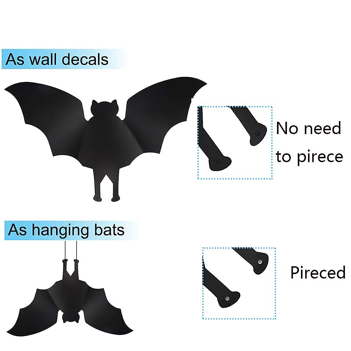 CCINEE Halloween Bat Decoration,Large Hanging Bat Wall Decal Window Door Entryway Sticker for Party Favor Supply,24PCS