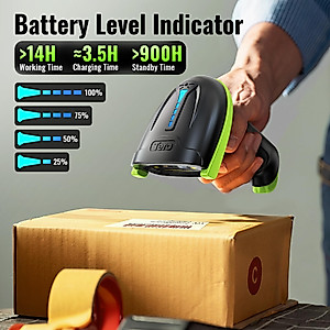 Tera Barcode Scanner Wireless Versatile 2-in-1 (2.4Ghz Wireless+USB 2.0 Wired) with Battery Level Indicator 328 Feet Transmission Distance Rechargeable 1D Laser Bar Code Reader USB Handheld (Green)