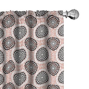 Ambesonne Peach Curtains, Symmetrical Circular Shapes Pattern Abstract Background Soft Color Image Print, Window Treatments 2 Panel Set for Living Room Bedroom, Pair of - 28" x 63", White Black