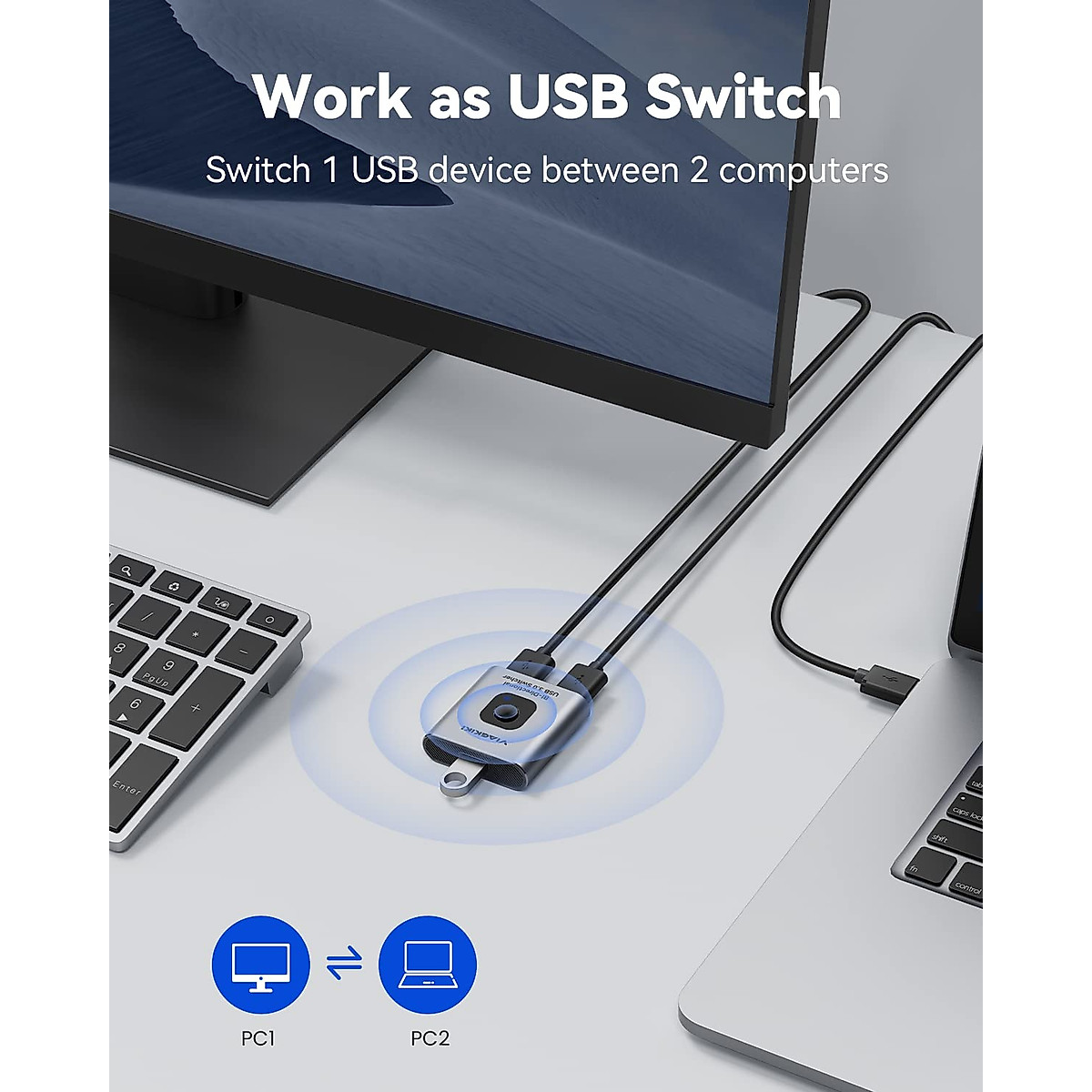 USB Switch 3.0 KVM Switch,Bi-Directional USB Switch Selector 2 in 1 Out/1 in 2 Out, Viagkiki USB Switcher 2 Computers Share 1 USB Devices for PCs Mouse Keyboard Printer Scanner (with 2 USB 3.0 Cables)