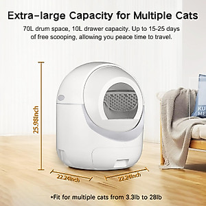 BCHARYA Self Cleaning Litter Box, Automatic Litter Box with APP Control Odor Removal Safety Protection for Multiple Cats, Scoop Free Smart Litter Box with Garbage Bags