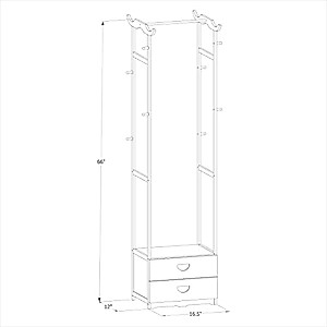 MoNiBloom Bamboo Freestanding Garment Rack with Drawers and Hooks, Tall Clothes Racks Clothing Storage Shelving Unit for Bedroom Laundry Room Guest Room, Natural
