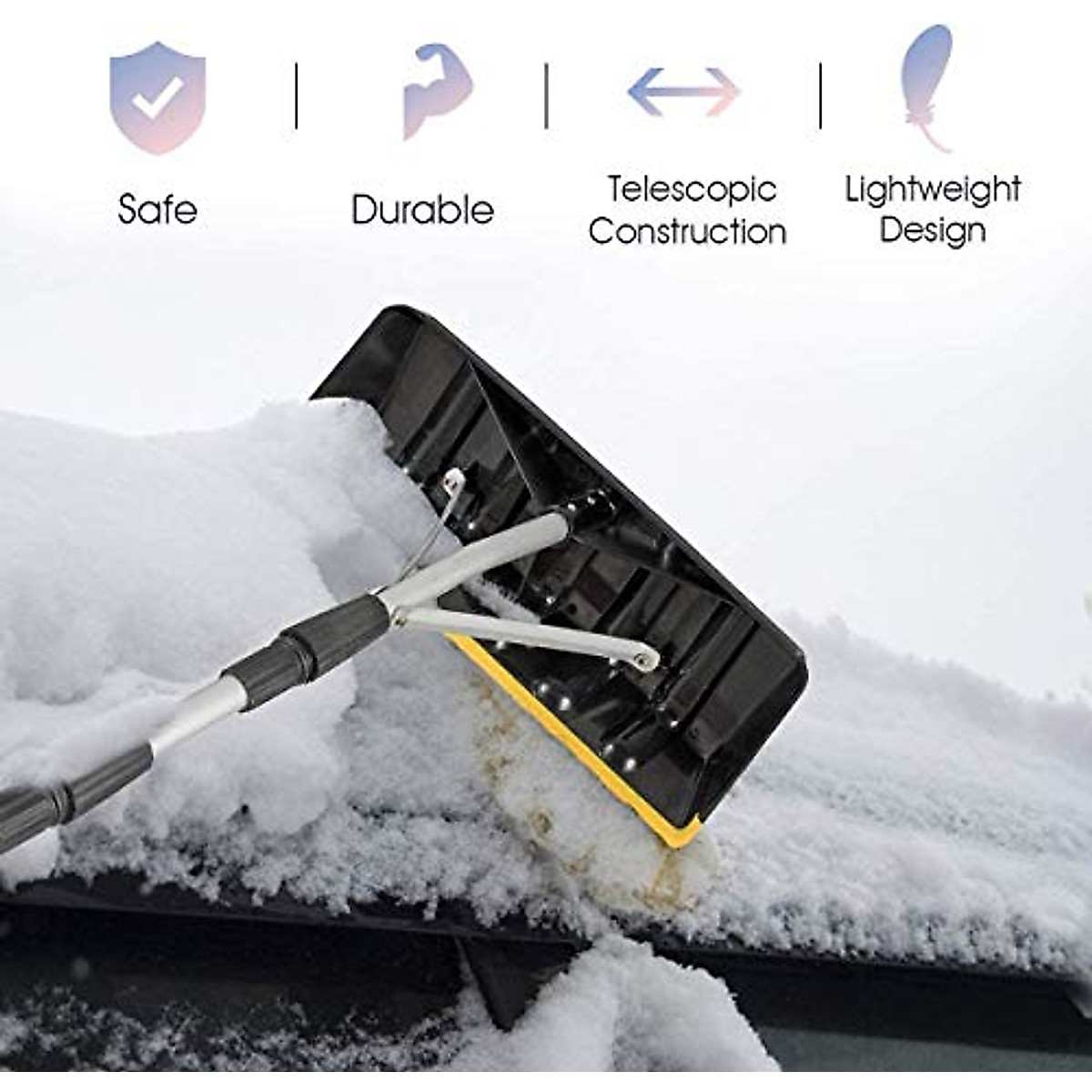 HAPPYGRILL 21 Feet Adjustable Roof Snow Rake with Large Blade Telescoping Scratch-Free Roof Snow Removal Tool