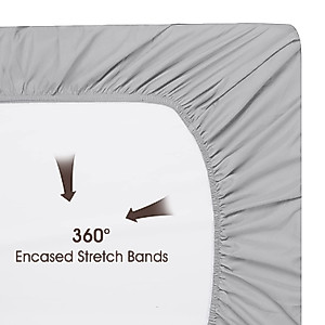 PHF Soft Mini Crib Sheets Set, 2 Pack Silky Comfy Pack N Play Sheets for Boys Girls, Universal Fit for Pack N Play, Playard and Mini Crib Mattresses, Grey & Grey