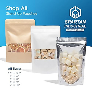 Spartan Industrial - 4" X 6" White Resealable Stand-Up Pouches - Pack of 100 Small Smell-Proof Food Pouch Bags for Packaging, Pet Treats, Cosmetics, and More