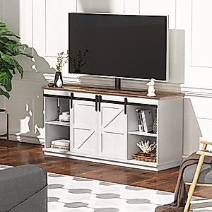 YESHOMY Farmhouse TV Stand for Televisions up to 65+ Inch with Sliding Barn Doors and Storage Cabinets, Entertainment Center Console Table, Media Furniture for Living Room, 58 Inch, White