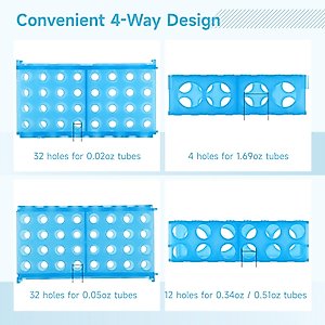 8 Pcs Test Tube Holders, 4-Way Interlocking Tube Racks for 0.5ml/ 1.5ml/ 10ml/ 15ml/ 50ml Centrifuge Tubes, Plastic Multi Tube Stands, Lab Experiment Supplies