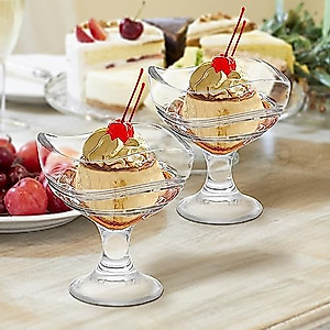 BSTKEY 6PCS Set 8.5 oz Glass Dessert Bowls/Cups, Cute Footed Dessert Bowls for Ice Cream Trifle Fruit Pudding Snack Salad Milkshakes Sundae Cocktail Drinks Party