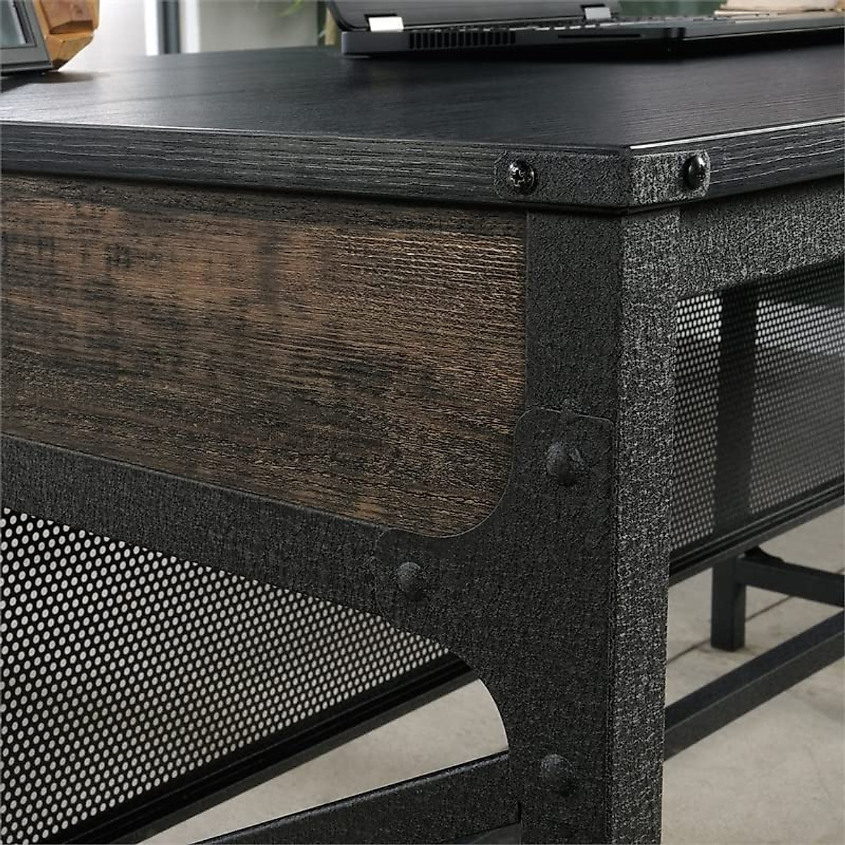 Sauder Foundry Road Engineered Wood/Metal 60x30 Table Desk in Carbon Oak