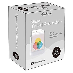 Craftinova 500 Sheet Protectors, 3 Hole Lightweight Binder Sleeves, Designed to Protect Frequently Used 8.5 x 11 Papers, Acid Free, Clear Plastic Design, 9.25 x 11.25 Top Loaded