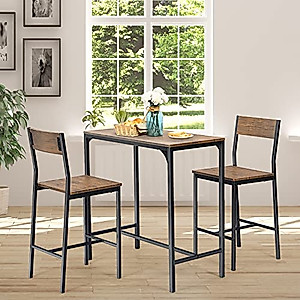 Giantex 3 Piece Pub Table Set, Bar Table and Chairs Set of 2, Kitchen Counter Height Bistro Dinette Hightop Dining Table Set for Small Space Apartment Breakfast Nook Restaurant, Rustic Brown