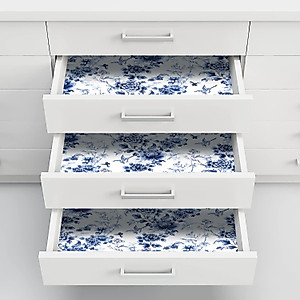 RUSPEPA Peel and Stick Wallpaper - Blue Flower White Design Self Adhesive Removable Wallpaper Decorative Waterproof Contact Paper for Cabinets, Walls - 17.3 Inch x 6.5 Feet