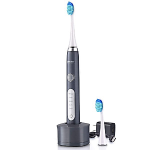 Mueller Sonic Rechargeable Electric Toothbrush with CrossClean Technology, 5 Modes, IPX7 Fully Waterproof, Built-in Auto Timer, 3D Cleaning Action, Grey