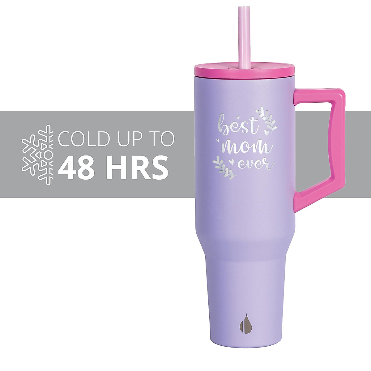 Best Mom Ever Valentine Tumbler for Her - Insulated Travel Tumbler with Handle, Lid and Straw - Gift for Mom & Mother In Law on Valentine's Day, Birthday & Mother’s Day - 40oz Commuter - Lilac Tie Dye