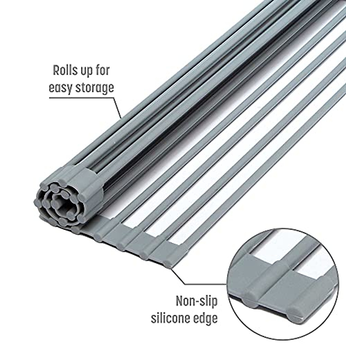 Goodful Roll Away Multipurpose Dish Drying Rack, Cooling Mat, Trivet, Easy Storage, Dishwasher Safe, Medium, Gray