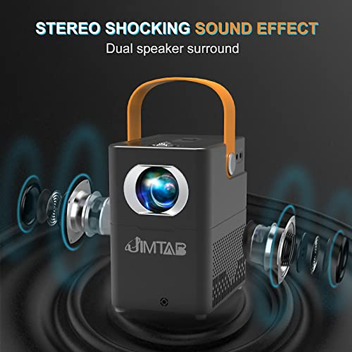 Portable WiFi Bluetooth Projector, JIMTAB V1 Outdoor Projector Full HD 1080P Supported, Mini Movie Projector with Foldable Carry Bag Dual Speakers Surround Sound (with Blue Foldable Bag)