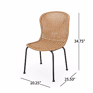 Christopher Knight Home Dinah Outdoor Wicker Dining Chair (Set of 2), Light Brown, Black