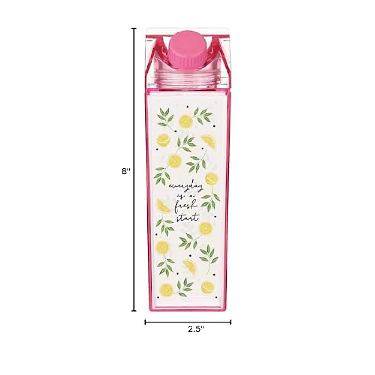 Acrylic Water Bottle by Heartfelt - Square Bottles - Clear Carton Juice or Milk Carton Water Bottle, 17-Ounce, Fresh Start