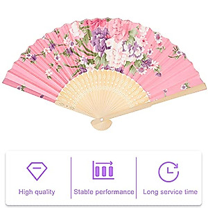 RAZZUM Hand Fan Foldable 2 Pcs Floral Folding Hand Fan Chinese Vintage Retro Silk Handheld Fans with Frames for Wedding Dancing Church Party Gifts Pink Japanese Fan Fan