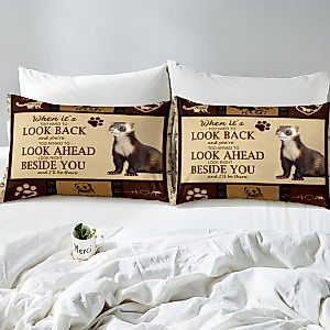 Cartoon Ferret Kids Duvet Cover Set Twin Size,Wildlife Animals Paws Lovely Bedding Set,Girls Boys Women Room Decor,Geometric Plaids Patchwork Comforter Cover,Brown Cute Quilt Cover,1 Pillowcase